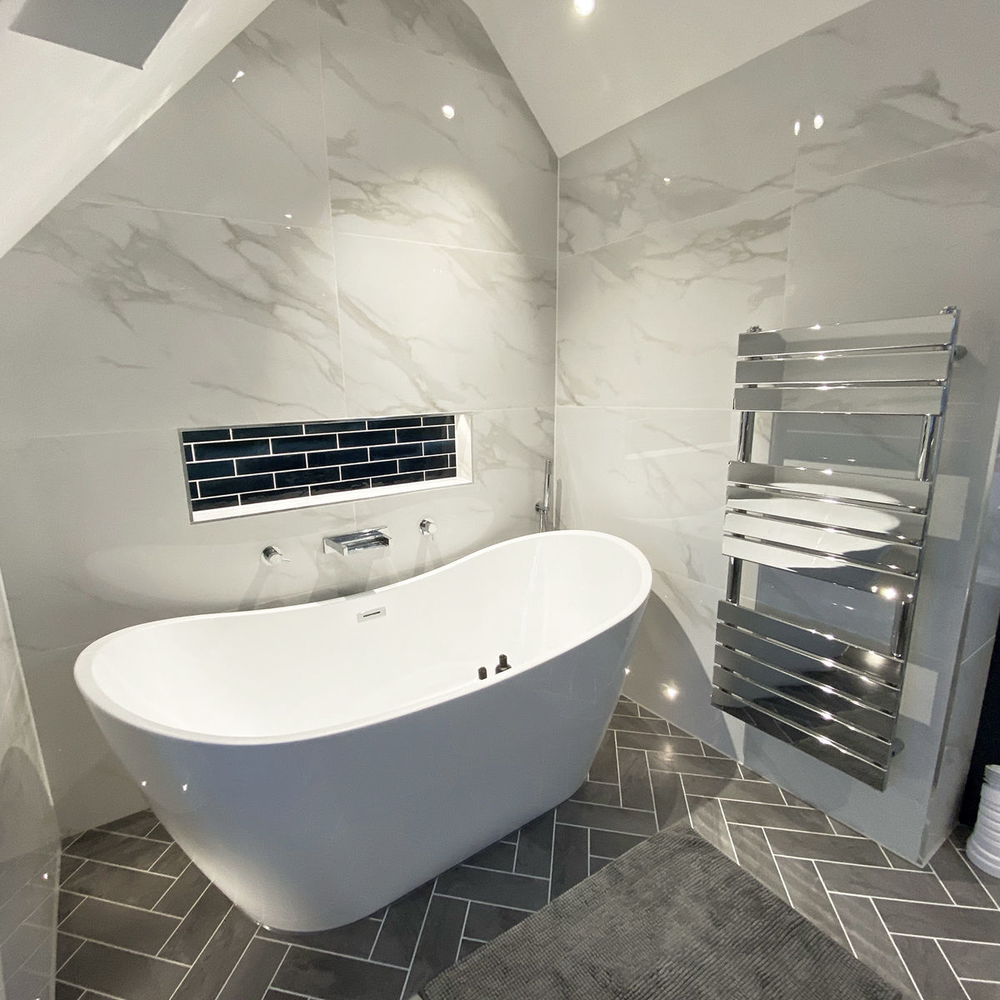 Timeless White Carrara Polished Marble Effect Porcelain Tile ...