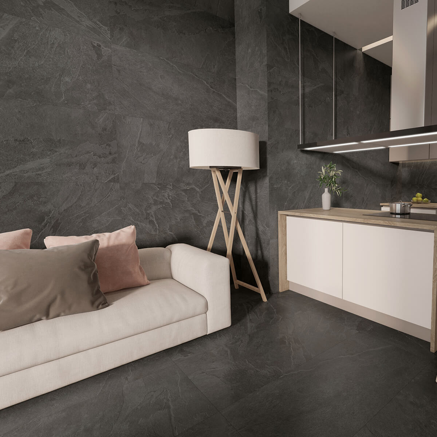 Brazilian Slate Nero Stone Effect Porcelain Tiles | StoneSuperstore