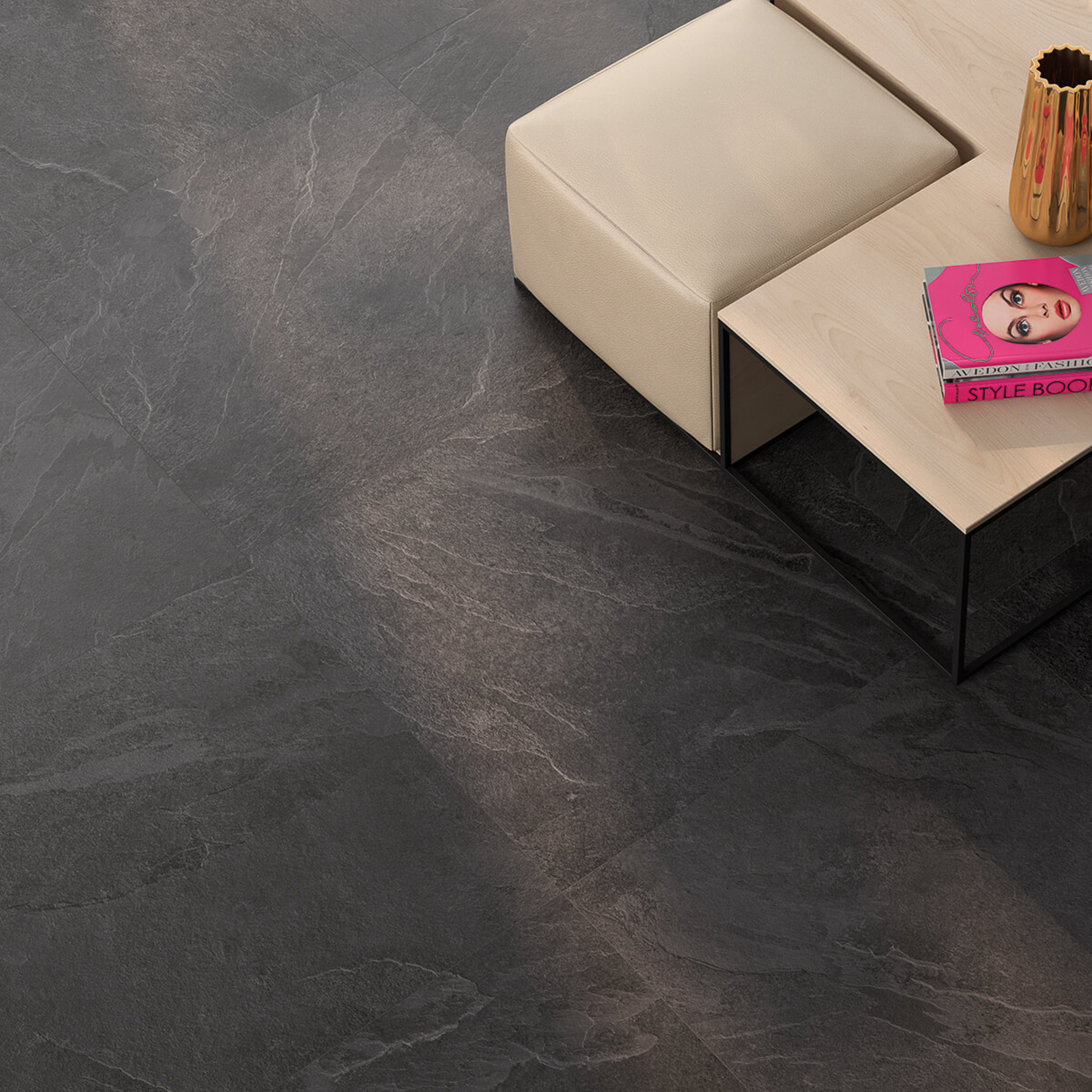 Brazilian Slate Nero Stone Effect Porcelain Tiles - 60x60cm ...