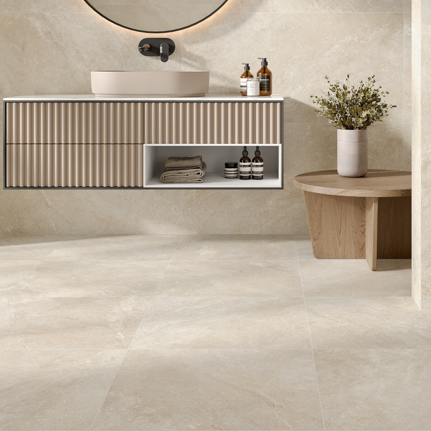 Delphi Beige Stone Effect Porcelain Tiles - 60x60cm | StoneSuperstore