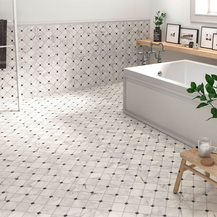 Shop Pantheon Carrara White Pattern Tiles Online | StoneSuperstore