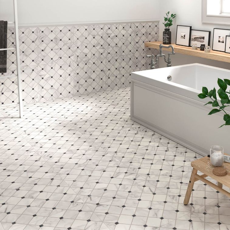 Shop Pantheon Carrara White Pattern Tiles Online | StoneSuperstore
