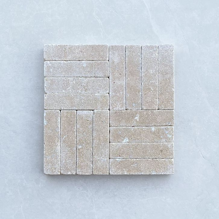 Dijon Tumbled Herringbone Limestone Cobbles - 20 x 5cm | StoneSuperstore