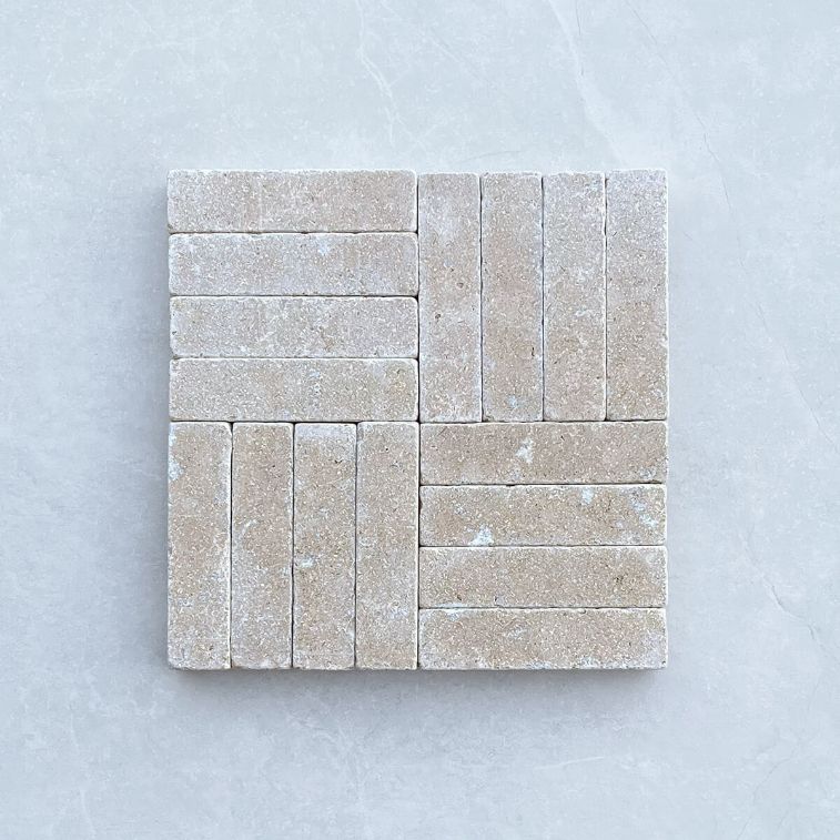 Dijon Tumbled Herringbone Limestone Cobbles - 20 x 5cm | StoneSuperstore