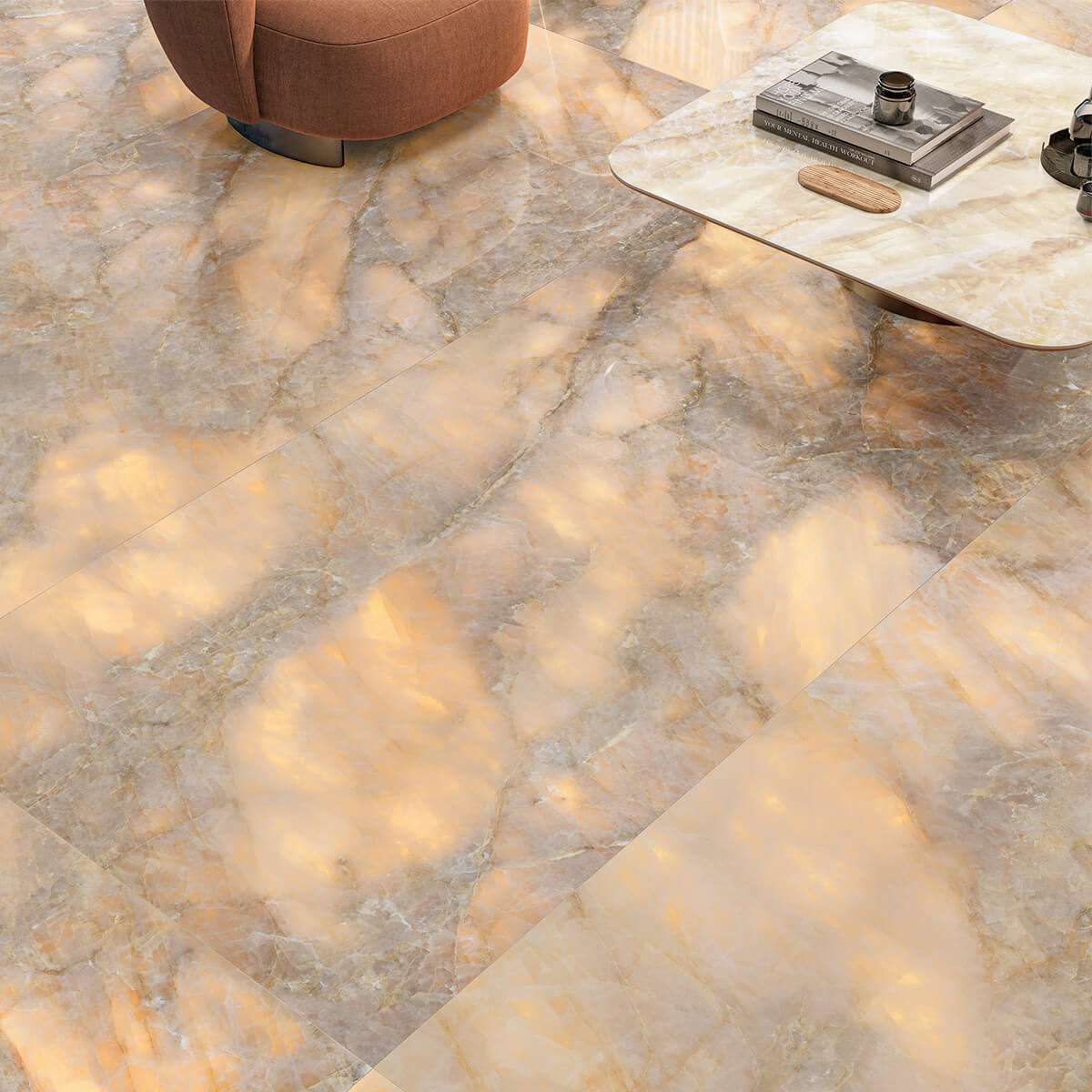 Luminous Topaz Polished Onyx Effect Porcelain Tiles | StoneSuperstore