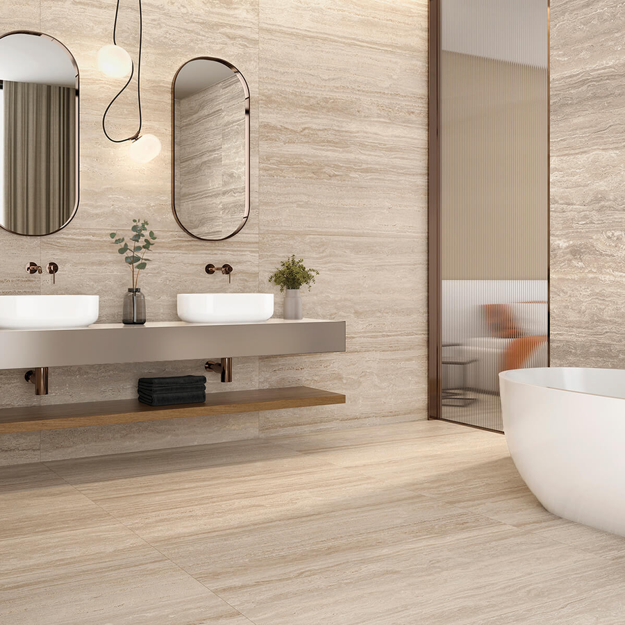 Athena Travertine Stone Effect Porcelain Tiles 60x120cm | StoneSuperstore