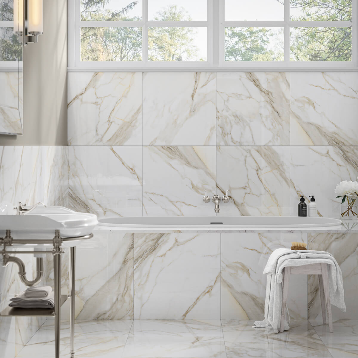 Gilded Ember Polished Marble Effect Porcelain Tiles | StoneSuperstore