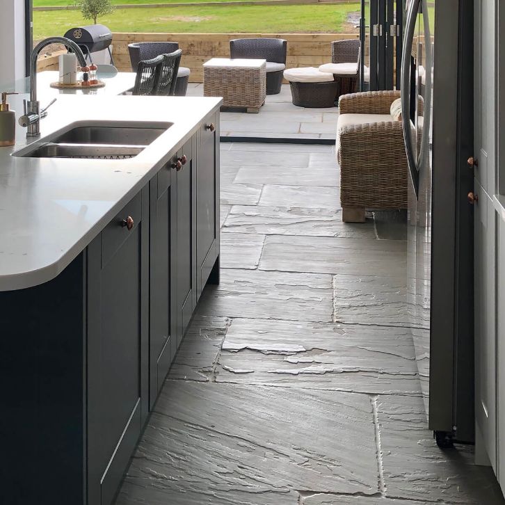 Umbrian Grey Brushed Sandstone Outdoor Paving Slabs | StoneSuperstore