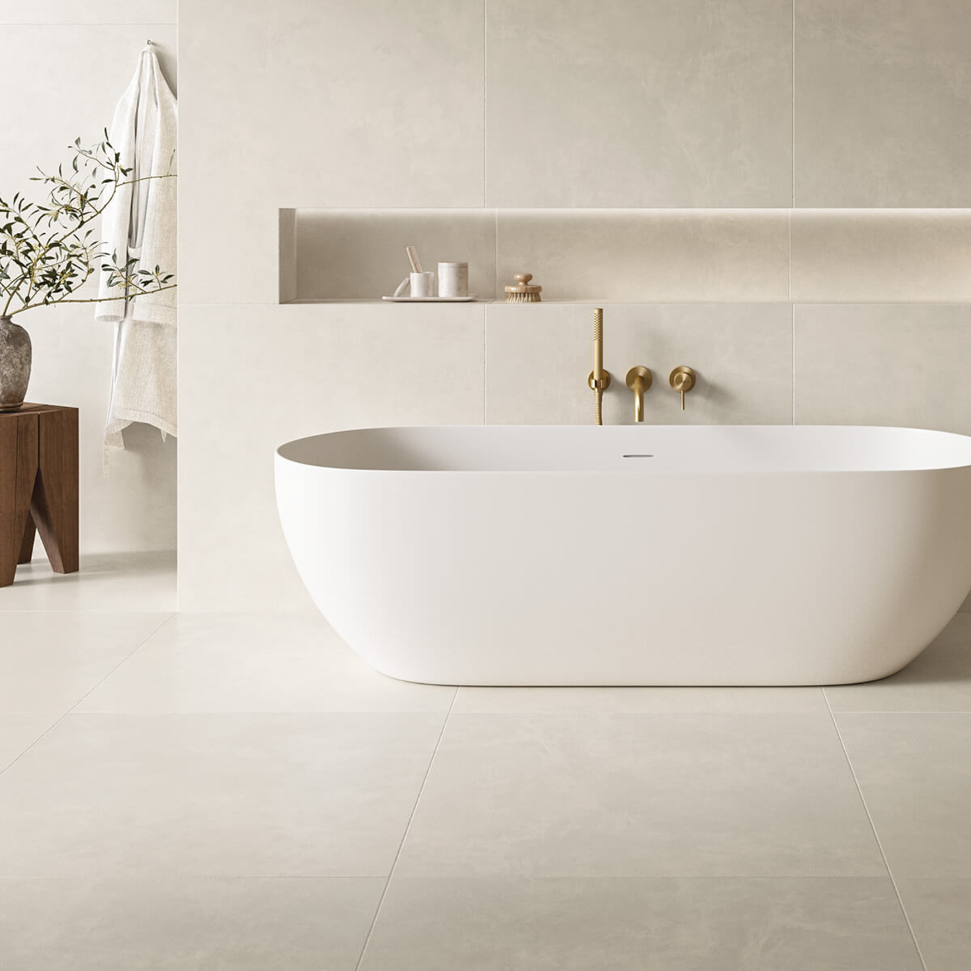 Serenity Ivory Microcement Effect Porcelain Tiles | StoneSuperstore
