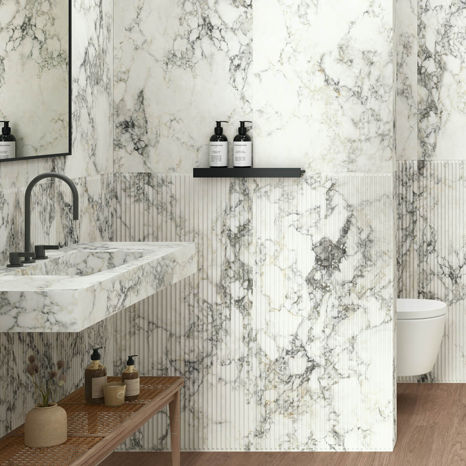 Merano White Fluted Matte Marble Effect Porcelain Tiles | StoneSuperstore