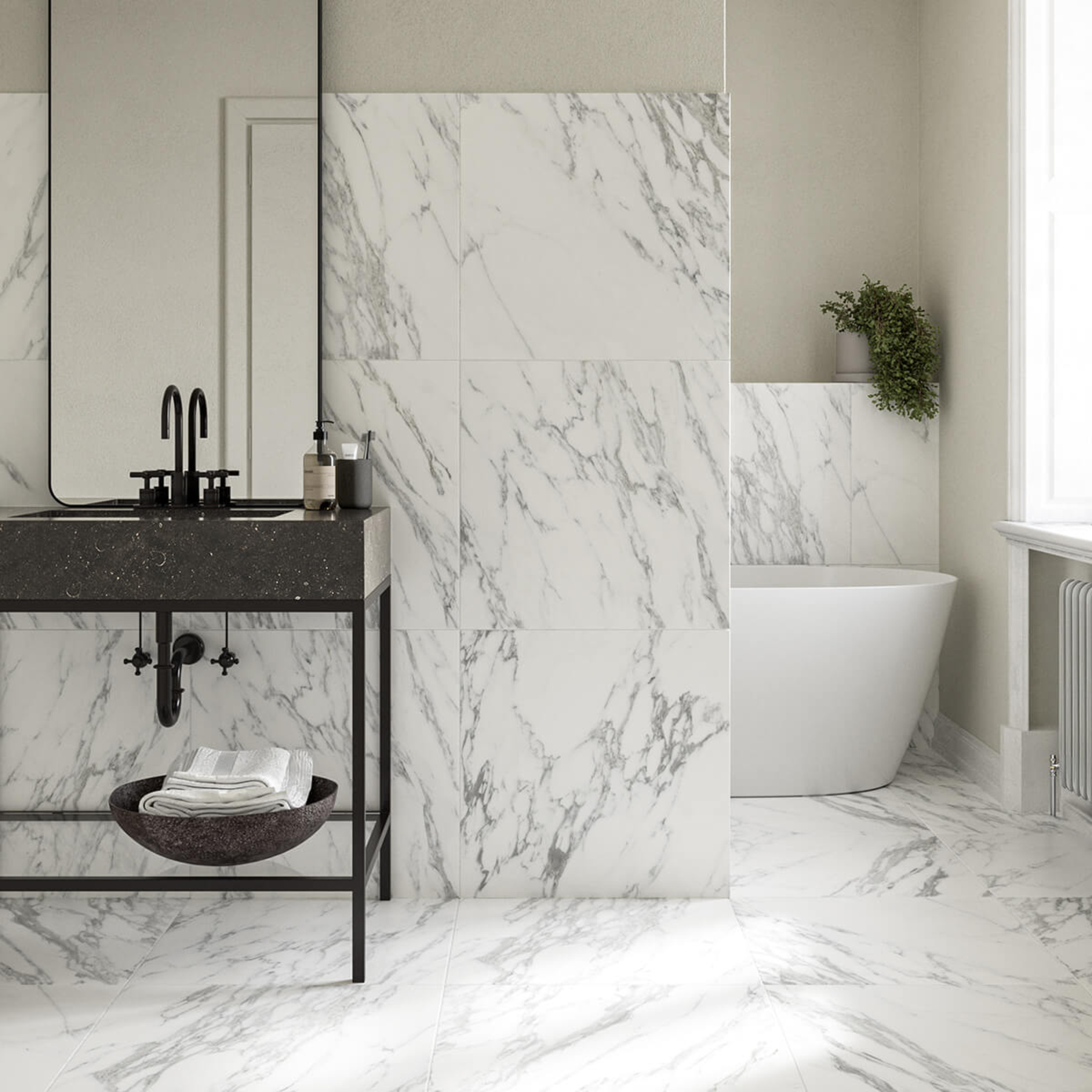 Riviera White Matte Marble Effect Porcelain Tiles | StoneSuperstore