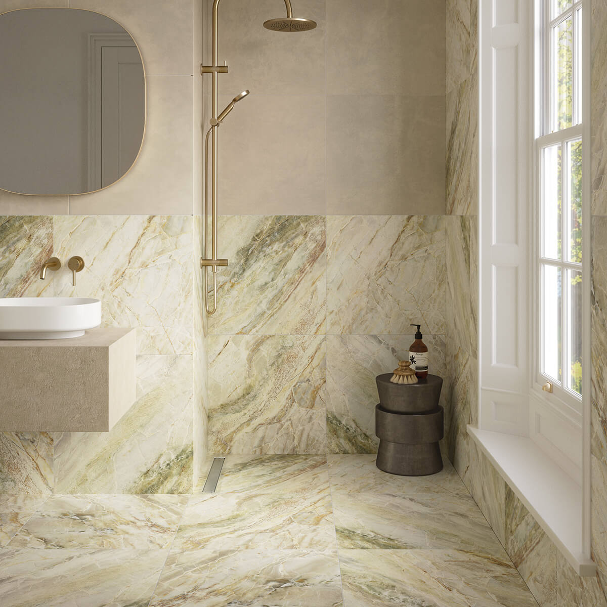 Serenity Almond Microcement Effect Porcelain Tiles | StoneSuperstore