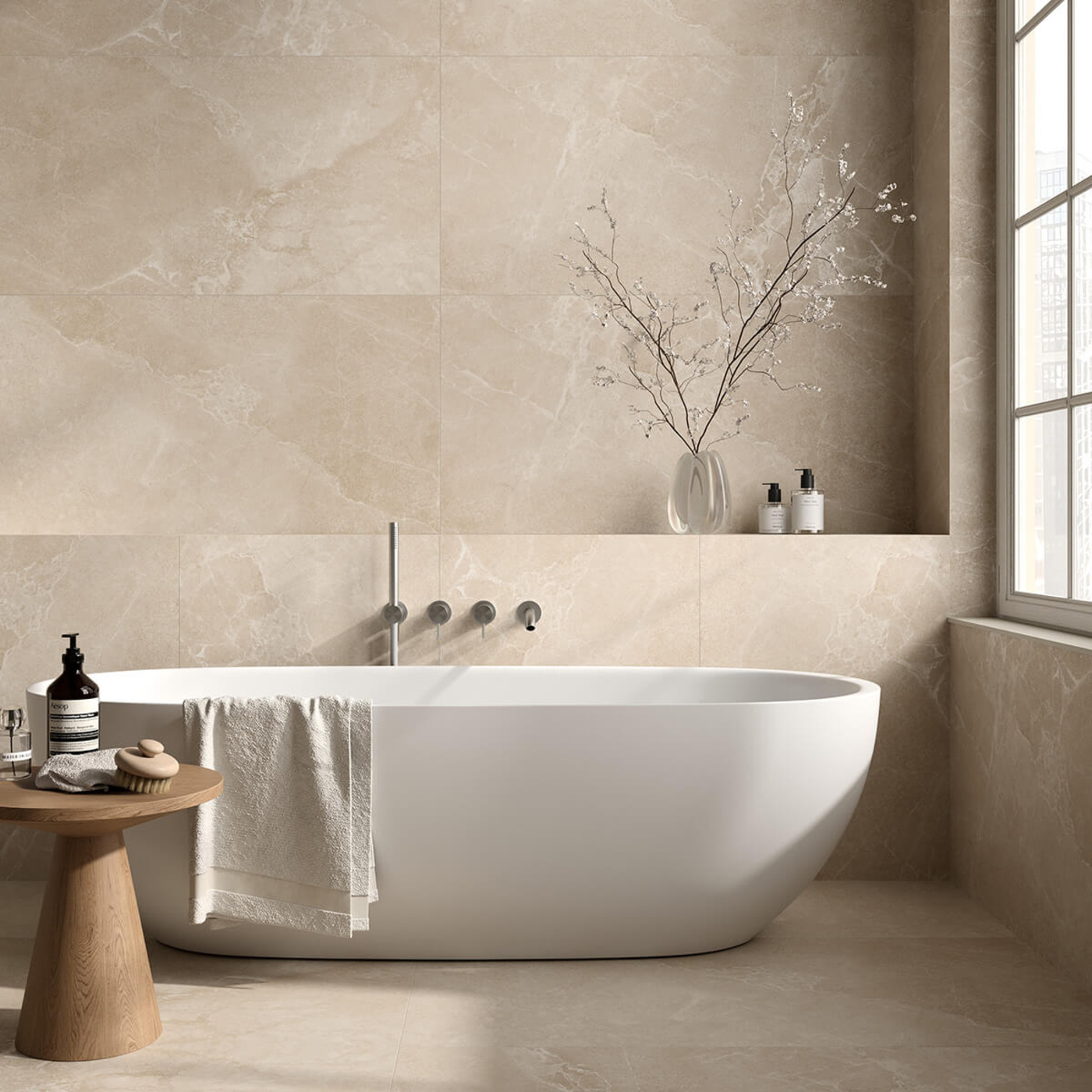 Volterra Sand Stone Effect Porcelain Tiles 60x120cm | StoneSuperstore