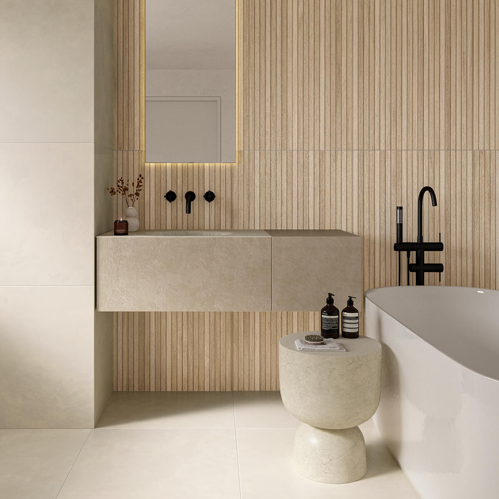 Scandi Light Oak Slatted Wood Effect Porcelain Tiles | StoneSuperstore