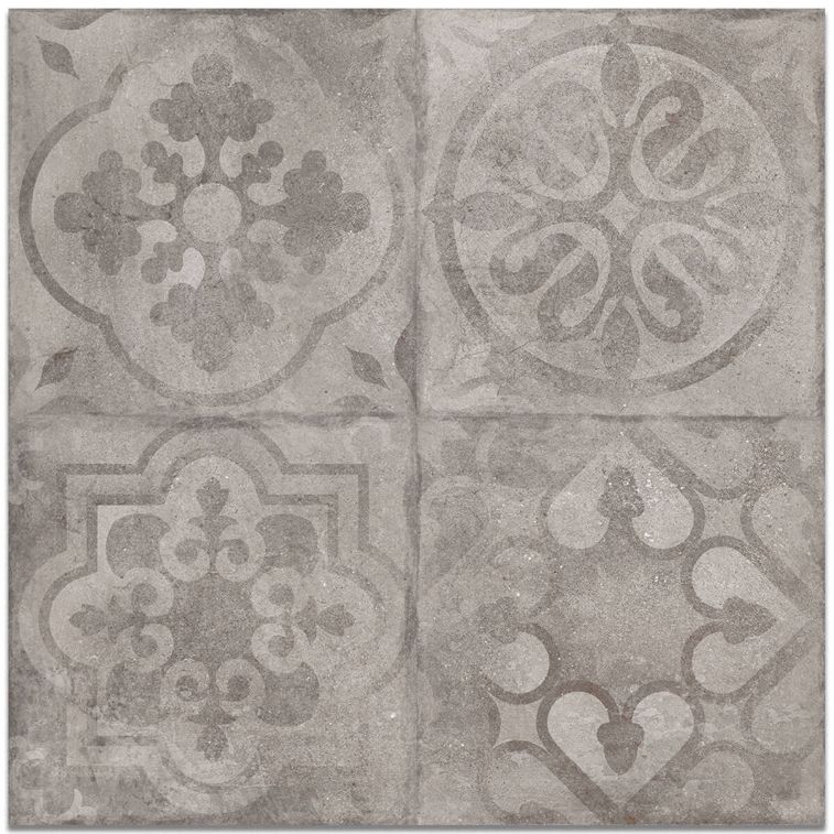 Portobello Grey Decor Porcelain Paving Slabs 60x60cm | Stone Store