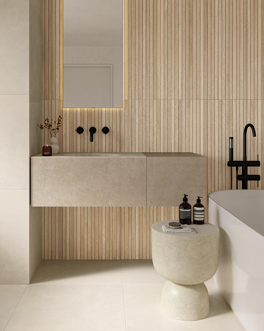Scandi Light Oak Slatted Wood Effect Porcelain Tiles | Stone Store